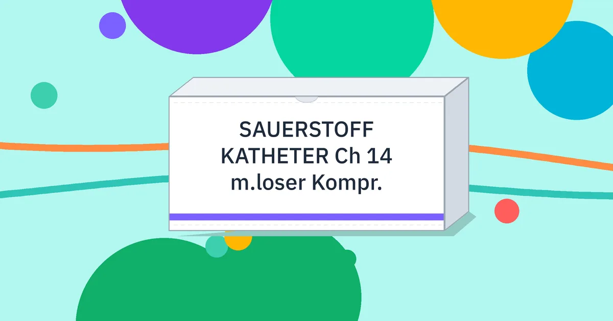 Symbolbild: Packung mit der Aufschrift SAUERSTOFF KATHETER Ch 14 m.loser Kompr. (PZN 07487229) – Verfügbarkeit und Bezug in Apotheken in Frankfurt am Main