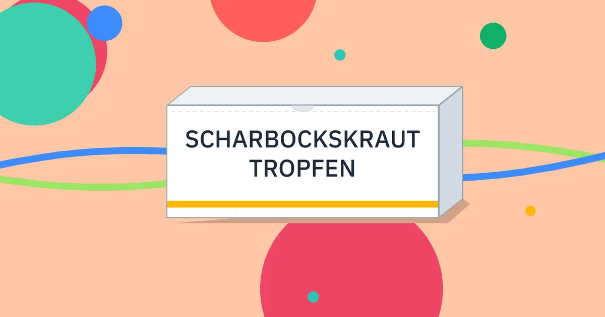 Symbolbild: Packung mit der Aufschrift SCHARBOCKSKRAUT TROPFEN (PZN 14128488) – Verfügbarkeit und Bezug in Apotheken in Frankfurt am Main