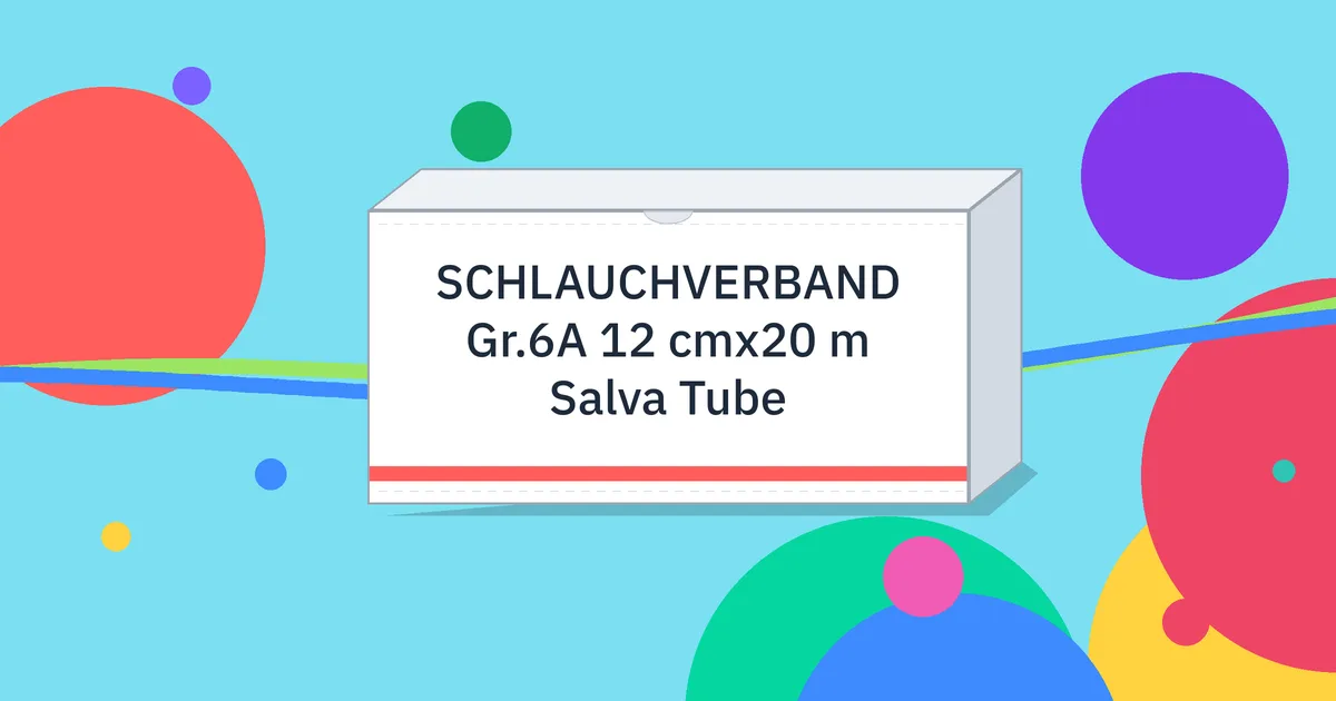 Symbolbild: Packung mit der Aufschrift SCHLAUCHVERBAND Gr.6A 12 cmx20 m Salva Tube (PZN 10351309) – Verfügbarkeit und Bezug in Apotheken in Frankfurt am Main