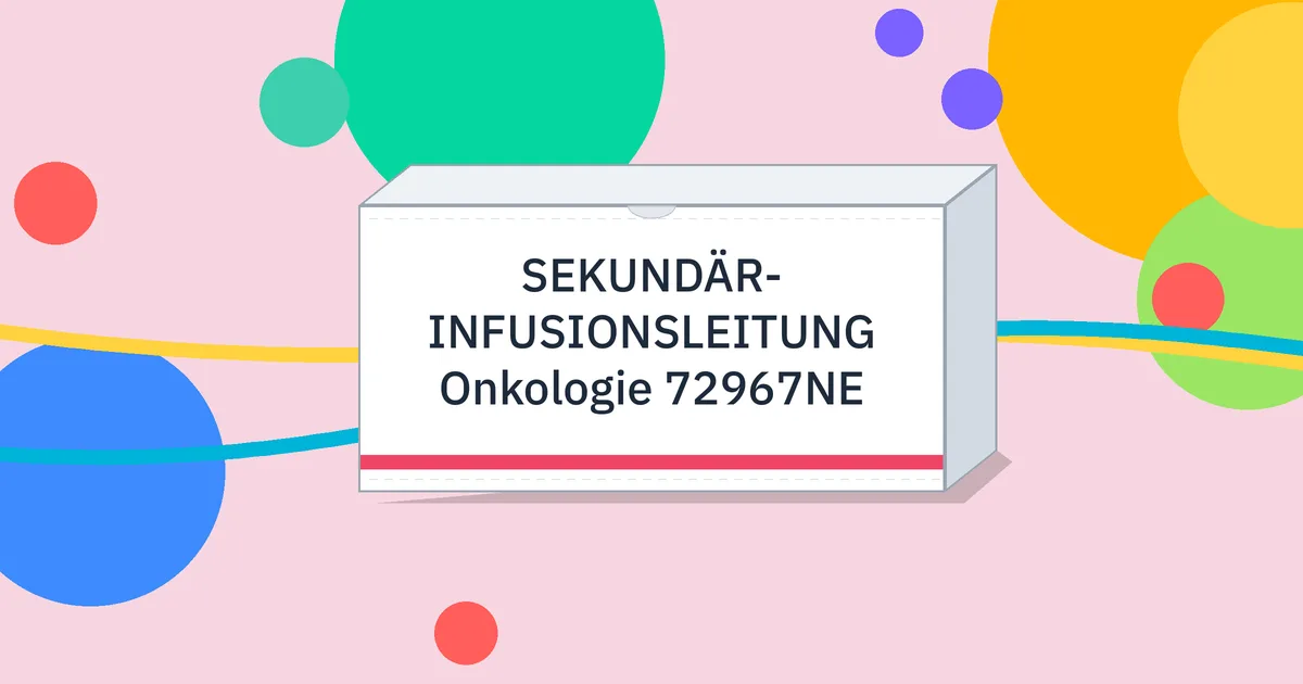Symbolbild: Packung mit der Aufschrift SEKUNDÄR-INFUSIONSLEITUNG Onkologie 72967NE (PZN 13589307) – Verfügbarkeit und Bezug in Apotheken in Frankfurt am Main