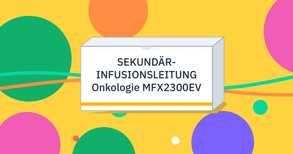 Symbolbild: Packung mit der Aufschrift SEKUNDÄR-INFUSIONSLEITUNG Onkologie MFX2300EV (PZN 13589460) – Verfügbarkeit und Bezug in Apotheken in Frankfurt am Main