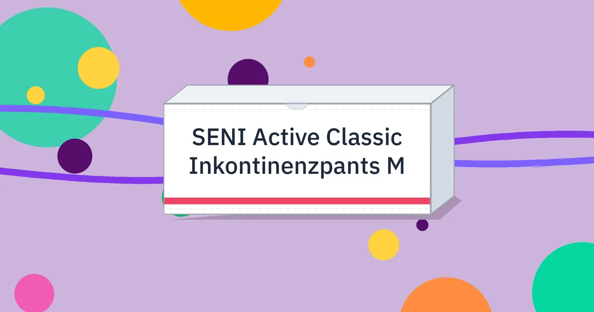 Symbolbild: Packung mit der Aufschrift SENI Active Classic Inkontinenzpants M (PZN 13330437) – Verfügbarkeit und Bezug in Apotheken in Frankfurt am Main