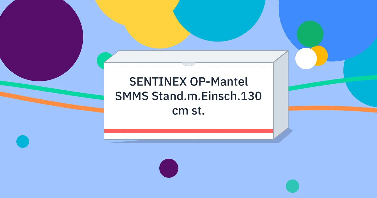 Symbolbild: Packung mit der Aufschrift SENTINEX OP-Mantel SMMS Stand.m.Einsch.130 cm st. (PZN 03163518) – Verfügbarkeit und Bezug in Apotheken in Frankfurt am Main