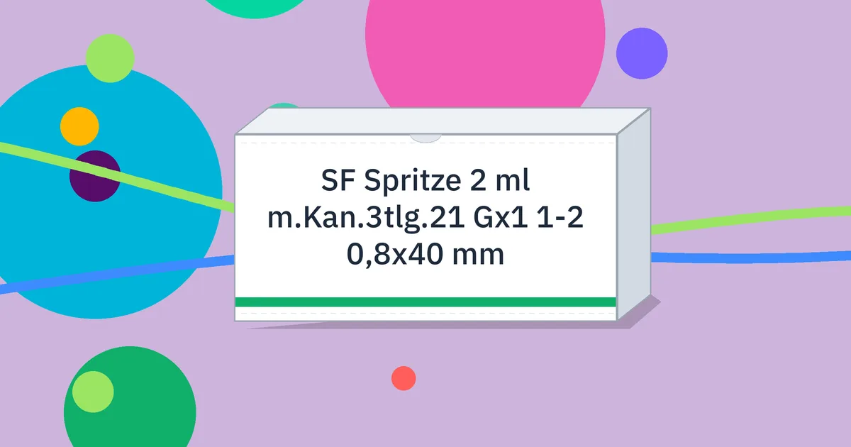 Symbolbild: Packung mit der Aufschrift SF Spritze 2 ml m.Kan.3tlg.21 Gx1 1-2 0,8x40 mm (PZN 17445143) – Verfügbarkeit und Bezug in Apotheken in Frankfurt am Main