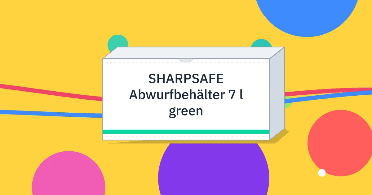 Symbolbild: Packung mit der Aufschrift SHARPSAFE Abwurfbehälter 7 l green (PZN 18448333) – Verfügbarkeit und Bezug in Apotheken in Frankfurt am Main