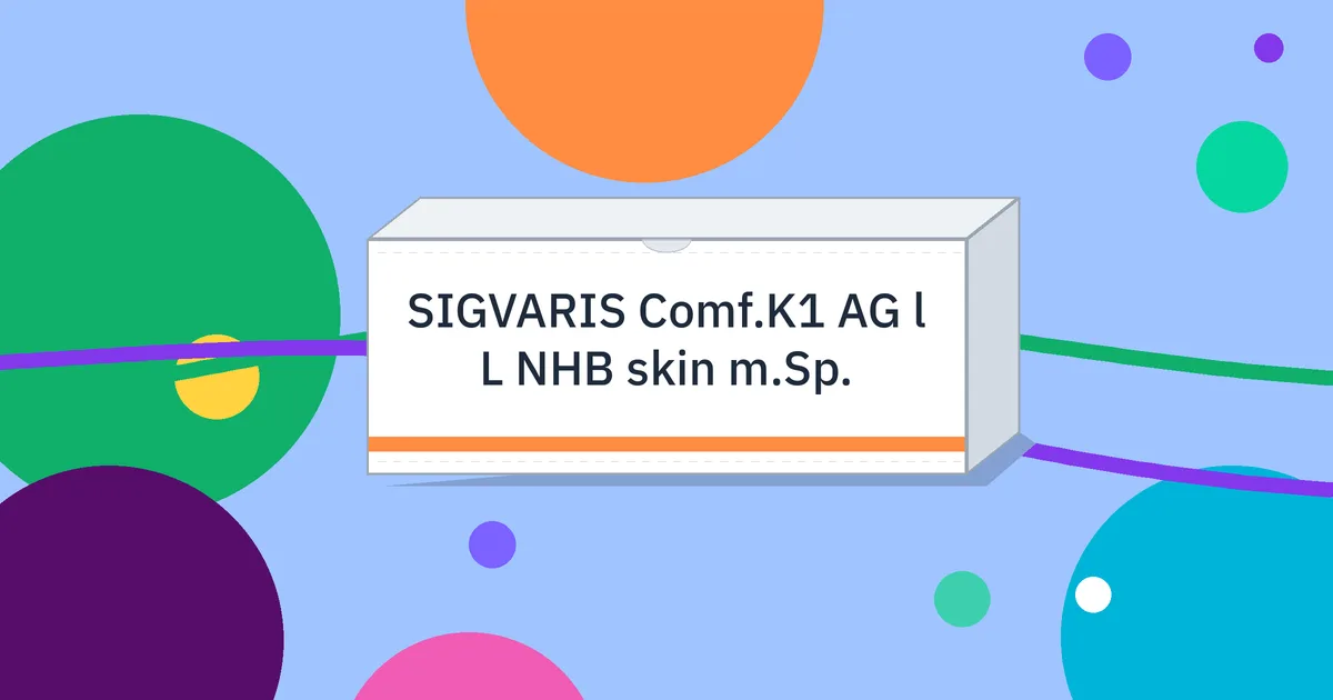 Symbolbild: Packung mit der Aufschrift SIGVARIS Comf.K1 AG l L NHB skin m.Sp. (PZN 17098316) – Verfügbarkeit und Bezug in Apotheken in Frankfurt am Main