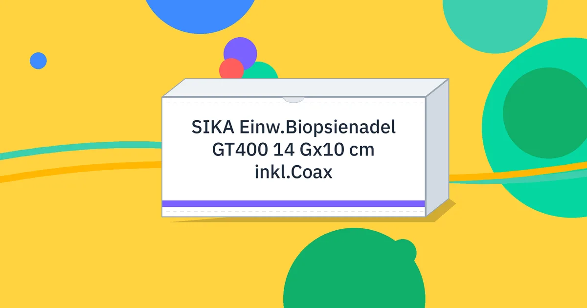 Symbolbild: Packung mit der Aufschrift SIKA Einw.Biopsienadel GT400 14 Gx10 cm inkl.Coax (PZN 20287831) – Verfügbarkeit und Bezug in Apotheken in Frankfurt am Main