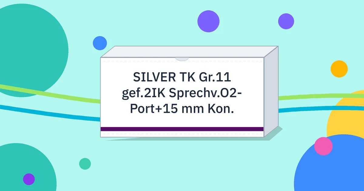 Symbolbild: Packung mit der Aufschrift SILVER TK Gr.11 gef.2IK Sprechv.O2-Port+15 mm Kon. (PZN 10317086) – Verfügbarkeit und Bezug in Apotheken in Frankfurt am Main