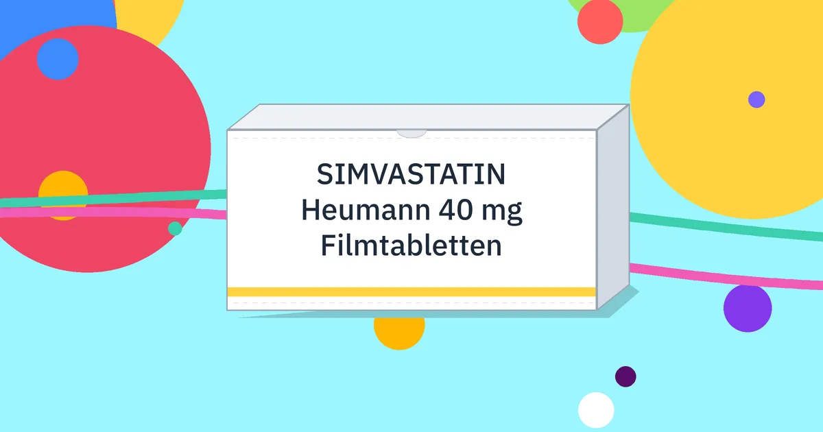Symbolbild: Packung mit der Aufschrift SIMVASTATIN Heumann 40 mg Filmtabletten (PZN 02765385) – Verfügbarkeit und Bezug in Apotheken in Frankfurt am Main