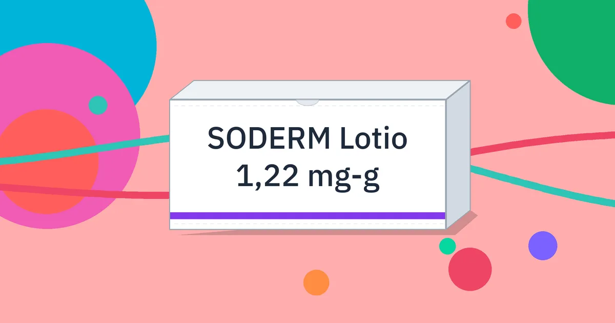 Symbolbild: Packung mit der Aufschrift SODERM Lotio 1,22 mg-g (PZN 00165304) – Verfügbarkeit und Bezug in Apotheken in Frankfurt am Main