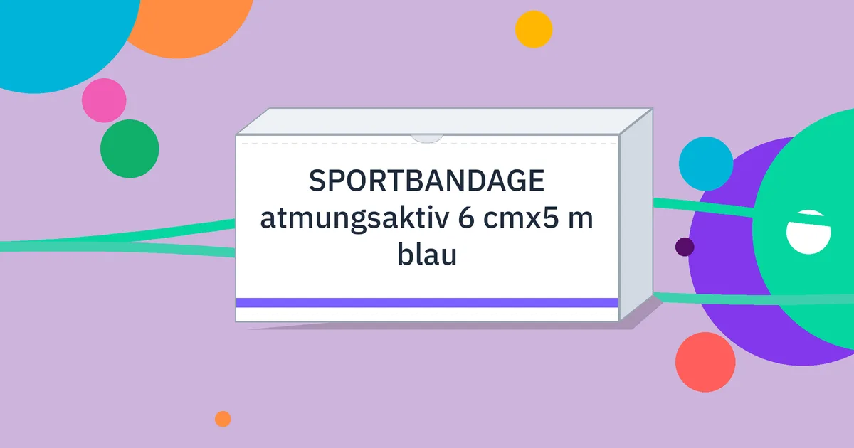 Symbolbild: Packung mit der Aufschrift SPORTBANDAGE atmungsaktiv 6 cmx5 m blau (PZN 10404804) – Verfügbarkeit und Bezug in Apotheken in Frankfurt am Main