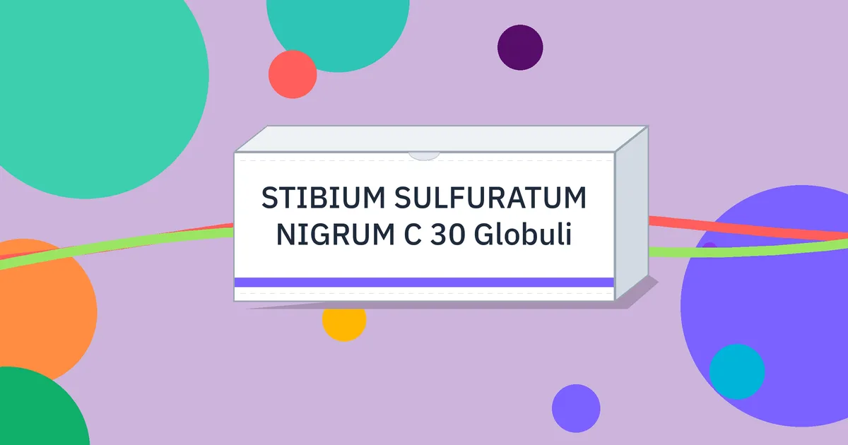 Symbolbild: Packung mit der Aufschrift STIBIUM SULFURATUM NIGRUM C 30 Globuli (PZN 14052615) – Verfügbarkeit und Bezug in Apotheken in Frankfurt am Main