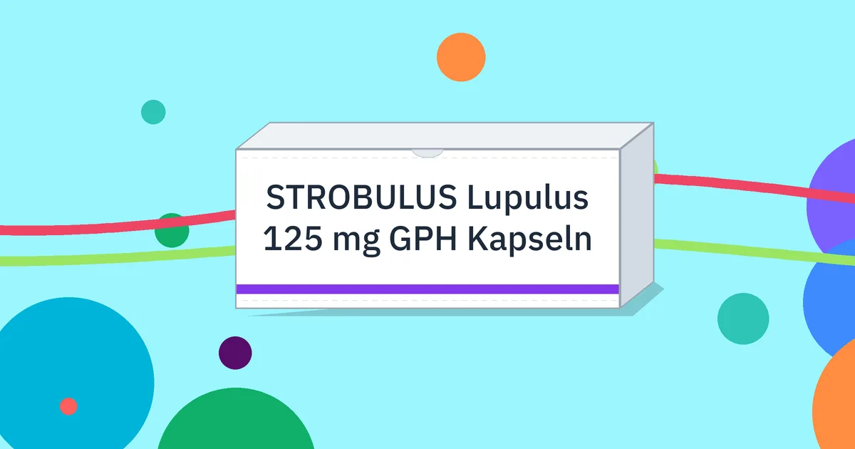 Symbolbild: Packung mit der Aufschrift STROBULUS Lupulus 125 mg GPH Kapseln (PZN 09645589) – Verfügbarkeit und Bezug in Apotheken in Frankfurt am Main