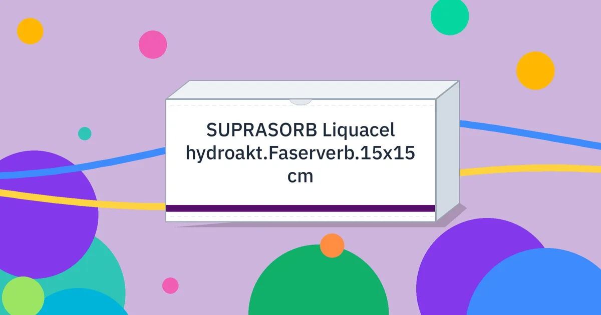 Symbolbild: Packung mit der Aufschrift SUPRASORB Liquacel hydroakt.Faserverb.15x15 cm (PZN 16002998) – Verfügbarkeit und Bezug in Apotheken in Frankfurt am Main