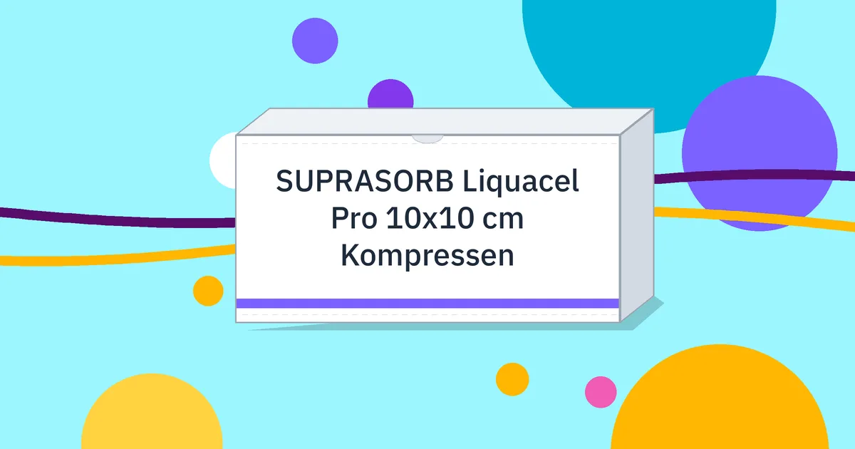 Symbolbild: Packung mit der Aufschrift SUPRASORB Liquacel Pro 10x10 cm Kompressen (PZN 18772660) – Verfügbarkeit und Bezug in Apotheken in Frankfurt am Main