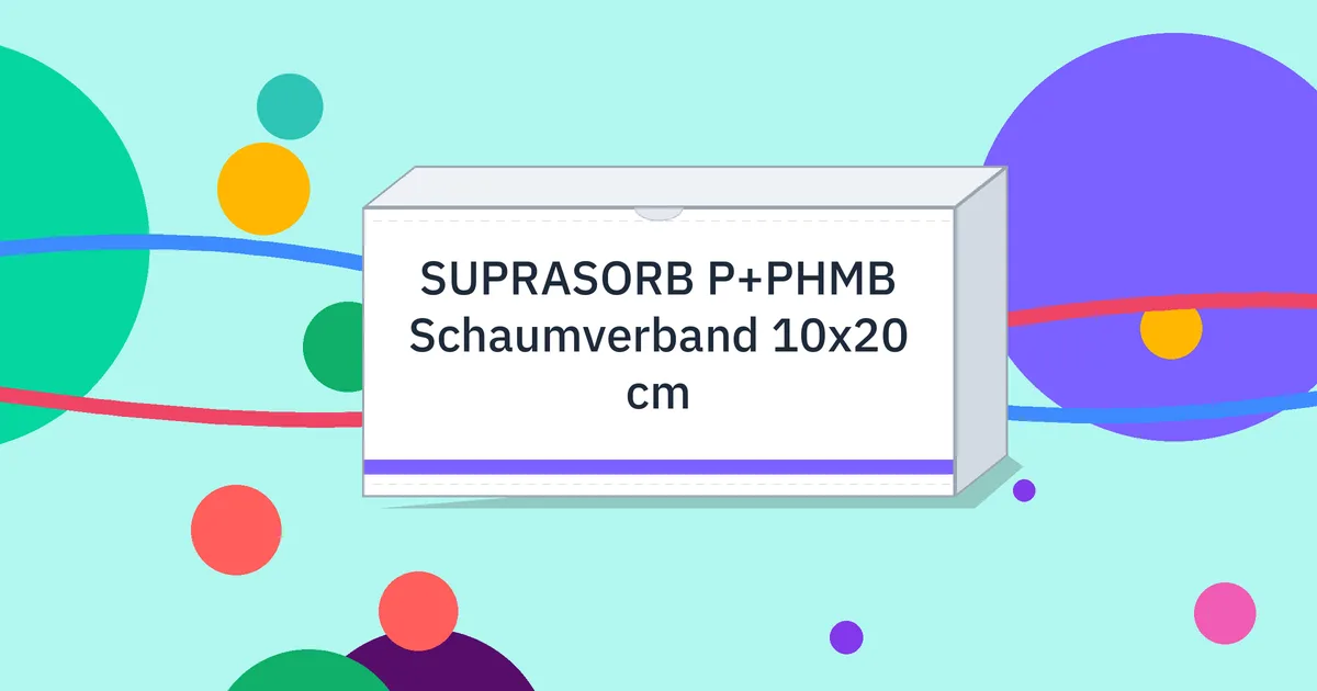 Symbolbild: Packung mit der Aufschrift SUPRASORB P+PHMB Schaumverband 10x20 cm (PZN 13345516) – Verfügbarkeit und Bezug in Apotheken in Frankfurt am Main