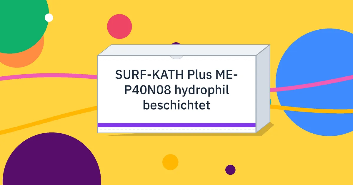 Symbolbild: Packung mit der Aufschrift SURF-KATH Plus ME-P40N08 hydrophil beschichtet (PZN 07008335) – Verfügbarkeit und Bezug in Apotheken in Frankfurt am Main