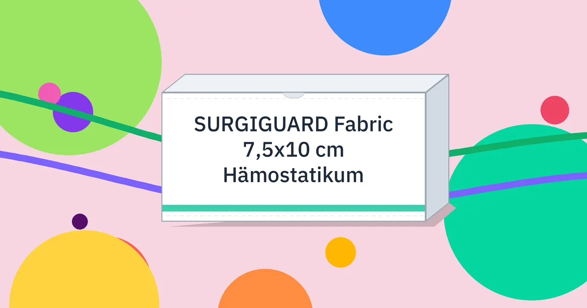 Symbolbild: Packung mit der Aufschrift SURGIGUARD Fabric 7,5x10 cm Hämostatikum (PZN 19160462) – Verfügbarkeit und Bezug in Apotheken in Frankfurt am Main