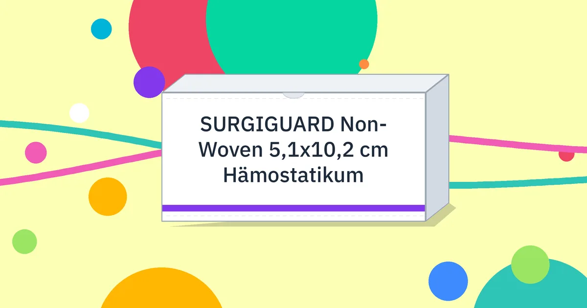 Symbolbild: Packung mit der Aufschrift SURGIGUARD Non-Woven 5,1x10,2 cm Hämostatikum (PZN 19160491) – Verfügbarkeit und Bezug in Apotheken in Frankfurt am Main