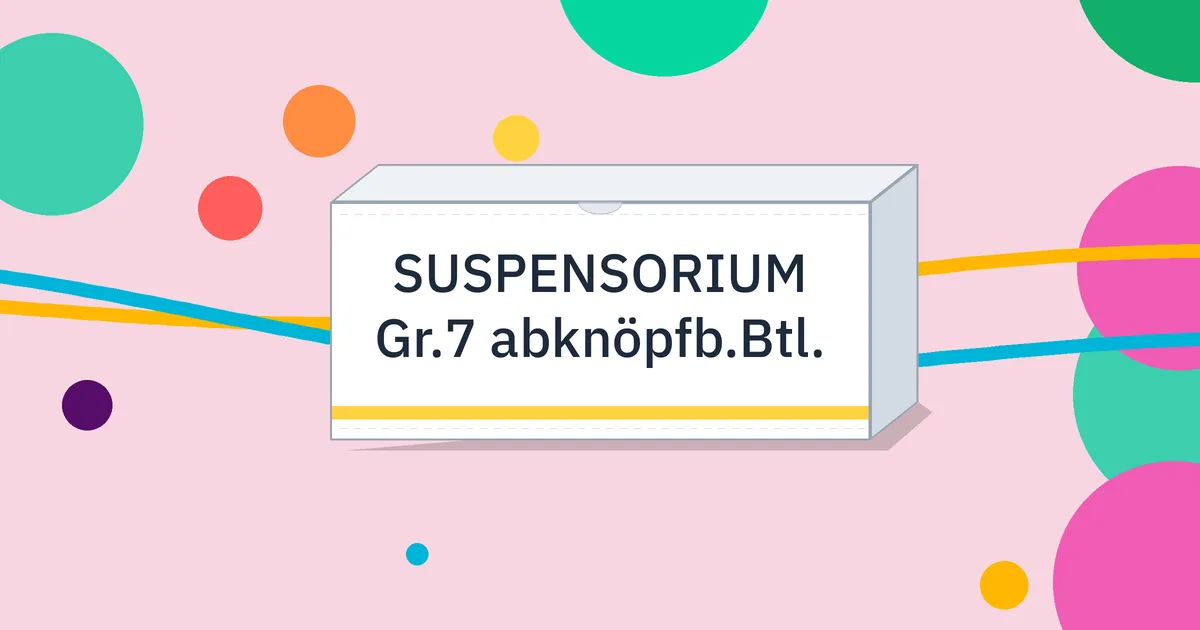 Symbolbild: Packung mit der Aufschrift SUSPENSORIUM Gr.7 abknöpfb.Btl. (PZN 04865458) – Verfügbarkeit und Bezug in Apotheken in Frankfurt am Main
