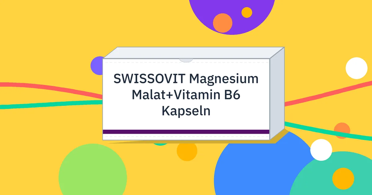 Symbolbild: Packung mit der Aufschrift SWISSOVIT Magnesium Malat+Vitamin B6 Kapseln (PZN 20082715) – Verfügbarkeit und Bezug in Apotheken in Frankfurt am Main