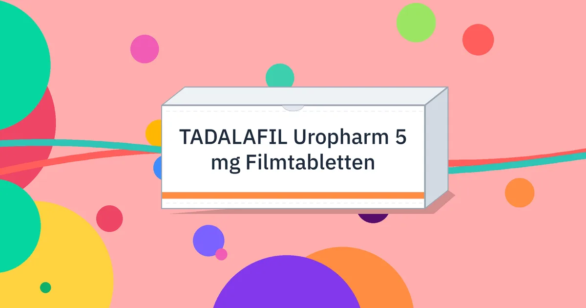 Symbolbild: Packung mit der Aufschrift TADALAFIL Uropharm 5 mg Filmtabletten (PZN 13813779) – Verfügbarkeit und Bezug in Apotheken in Frankfurt am Main