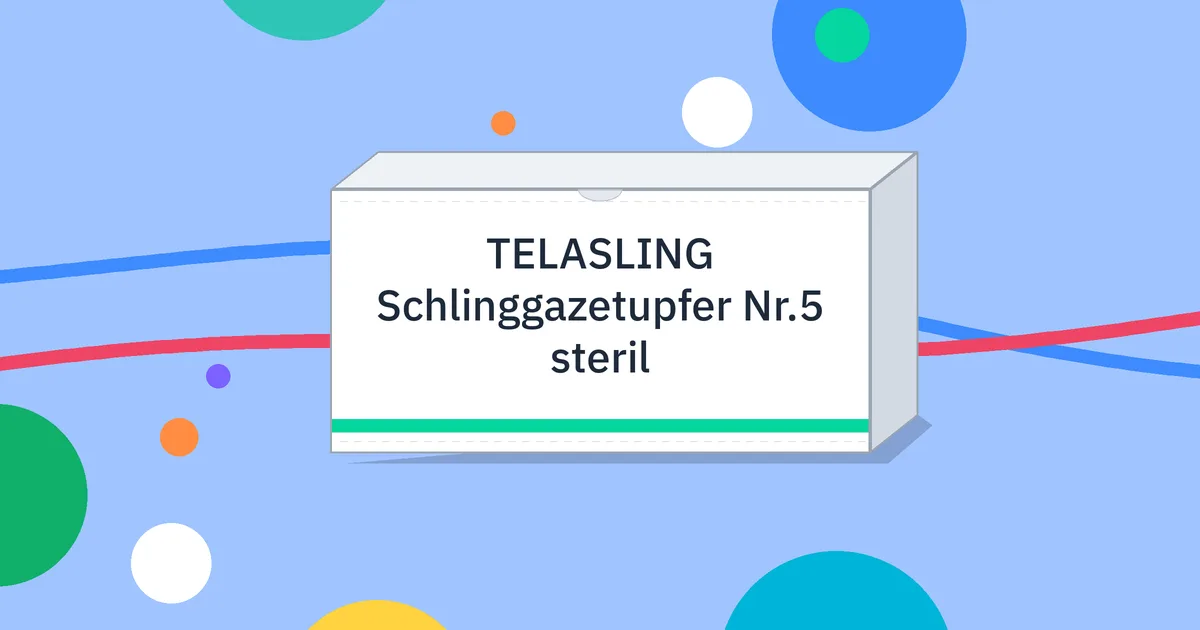 Symbolbild: Packung mit der Aufschrift TELASLING Schlinggazetupfer Nr.5 steril (PZN 03545668) – Verfügbarkeit und Bezug in Apotheken in Frankfurt am Main