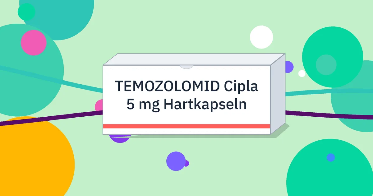 Symbolbild: Packung mit der Aufschrift TEMOZOLOMID Cipla 5 mg Hartkapseln (PZN 17916849) – Verfügbarkeit und Bezug in Apotheken in Frankfurt am Main
