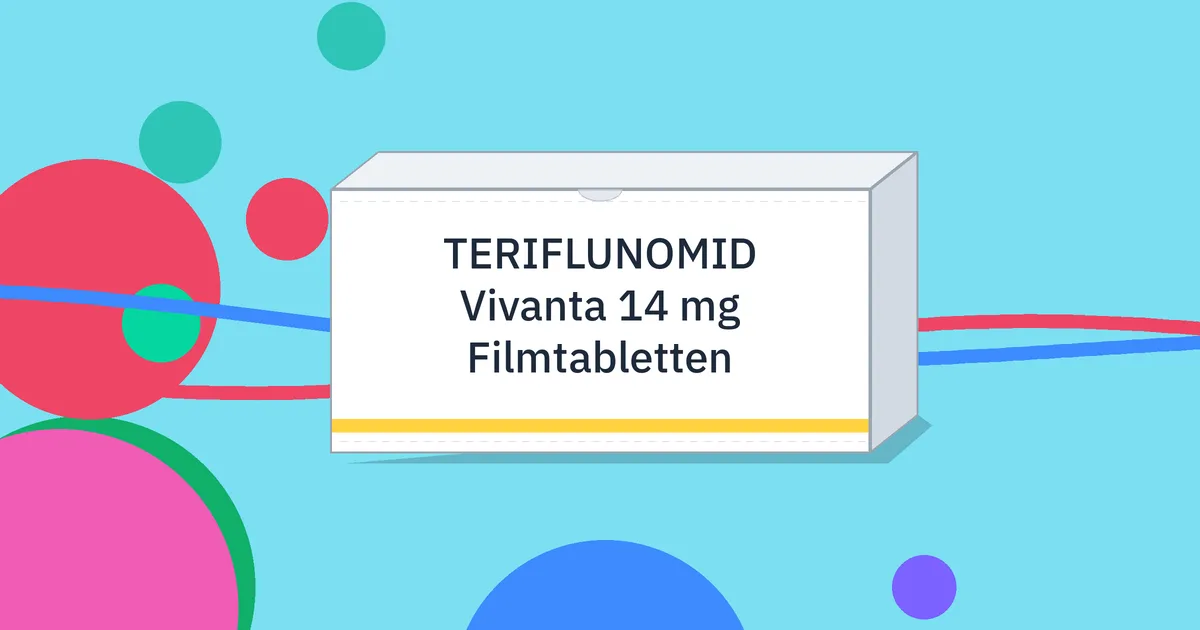 Symbolbild: Packung mit der Aufschrift TERIFLUNOMID Vivanta 14 mg Filmtabletten (PZN 19108881) – Verfügbarkeit und Bezug in Apotheken in Frankfurt am Main
