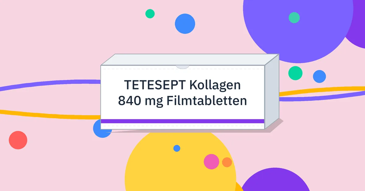 Symbolbild: Packung mit der Aufschrift TETESEPT Kollagen 840 mg Filmtabletten (PZN 16507161) – Verfügbarkeit und Bezug in Apotheken in Frankfurt am Main