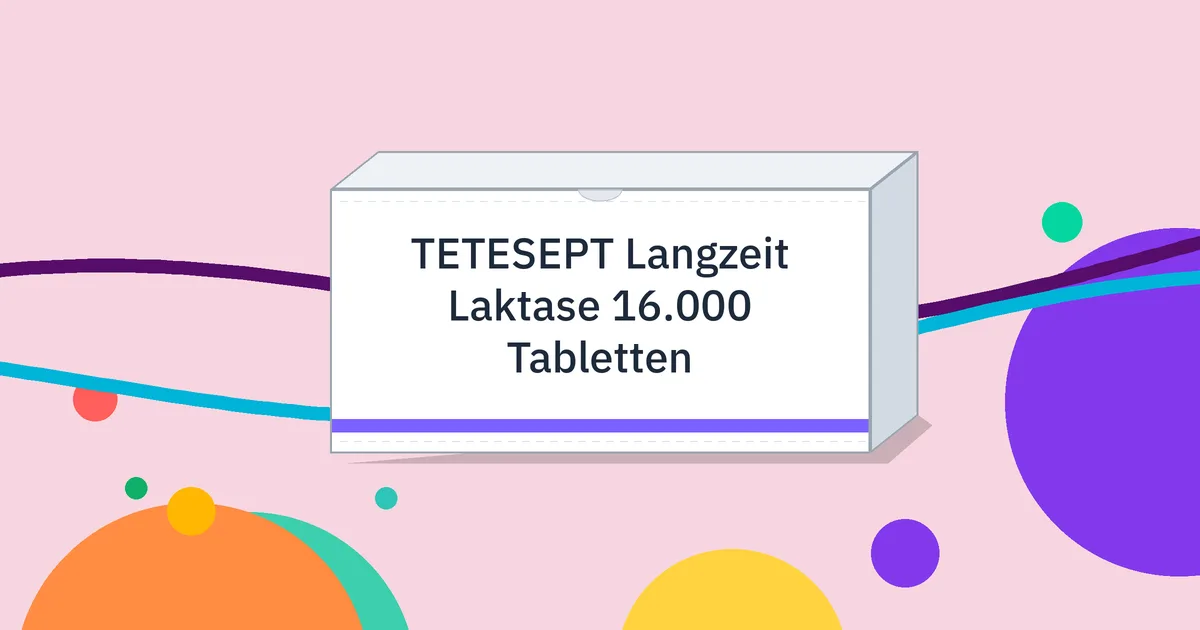 Symbolbild: Packung mit der Aufschrift TETESEPT Langzeit Laktase 16.000 Tabletten (PZN 11486690) – Verfügbarkeit und Bezug in Apotheken in Frankfurt am Main