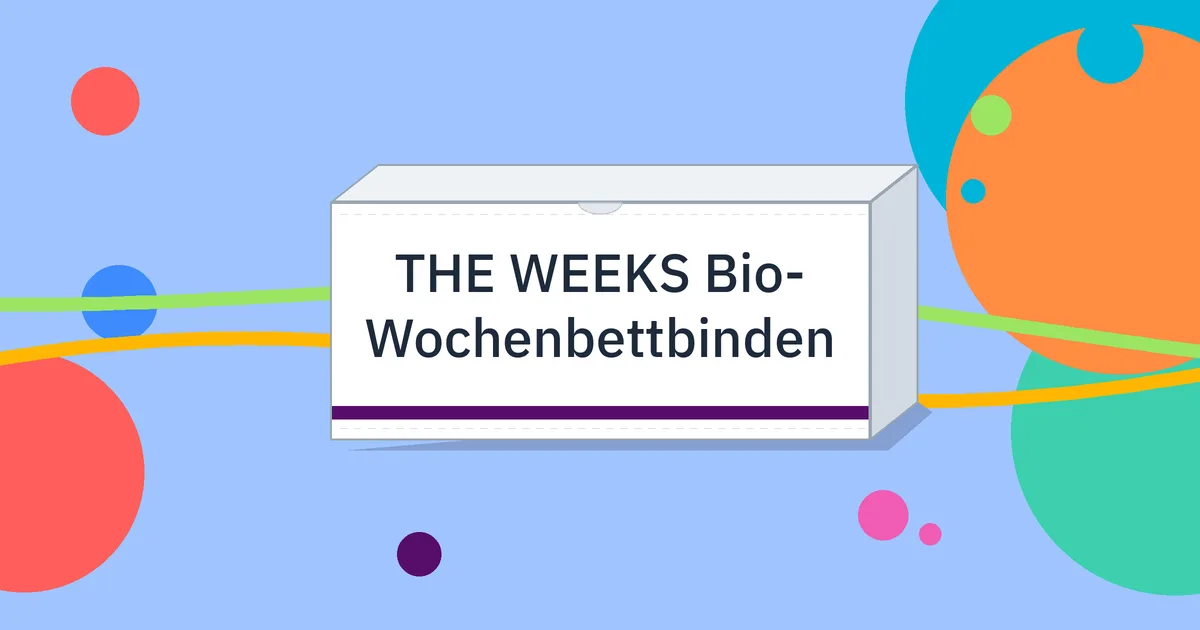 Symbolbild: Packung mit der Aufschrift THE WEEKS Bio-Wochenbettbinden (PZN 18254511) – Verfügbarkeit und Bezug in Apotheken in Frankfurt am Main