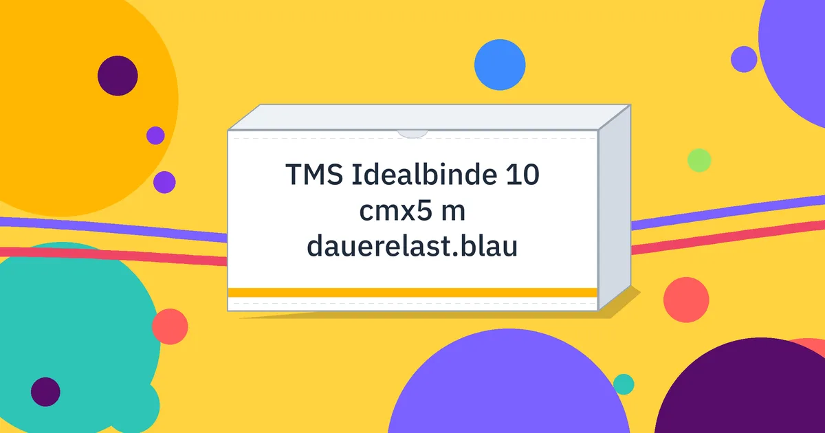 Symbolbild: Packung mit der Aufschrift TMS Idealbinde 10 cmx5 m dauerelast.blau (PZN 18317134) – Verfügbarkeit und Bezug in Apotheken in Frankfurt am Main