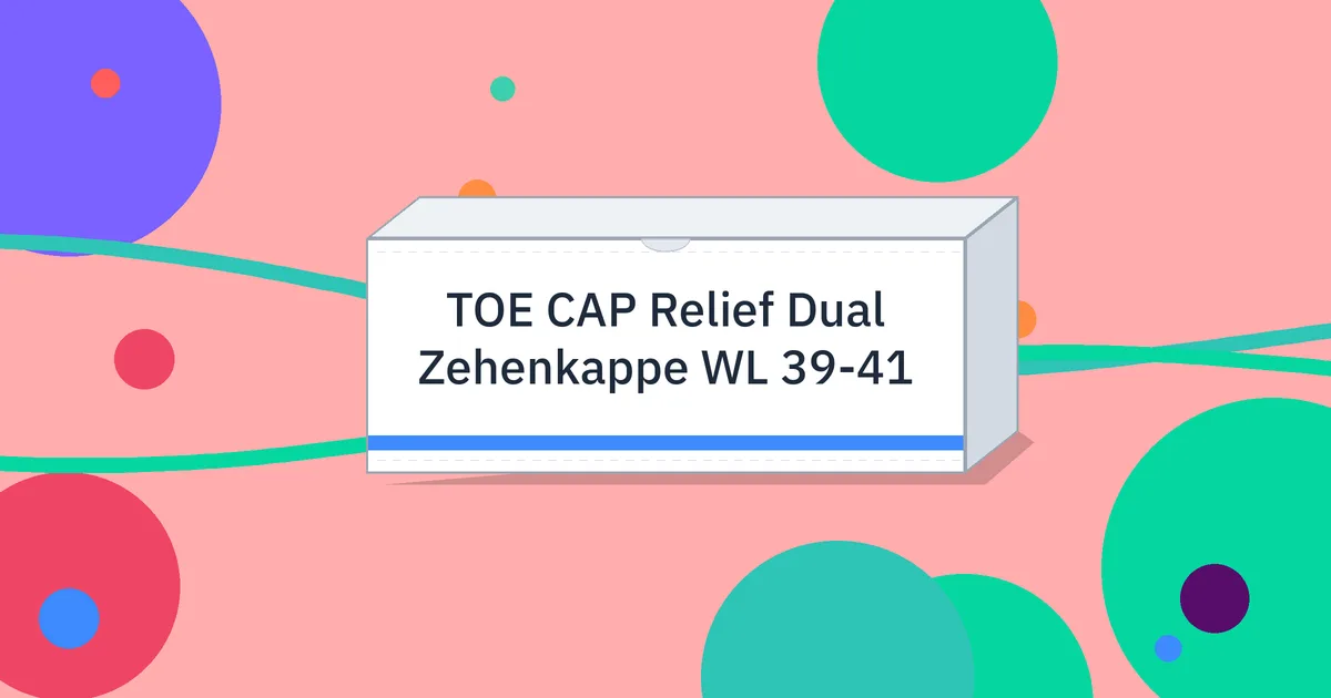 Symbolbild: Packung mit der Aufschrift TOE CAP Relief Dual Zehenkappe WL 39-41 (PZN 16631211) – Verfügbarkeit und Bezug in Apotheken in Frankfurt am Main