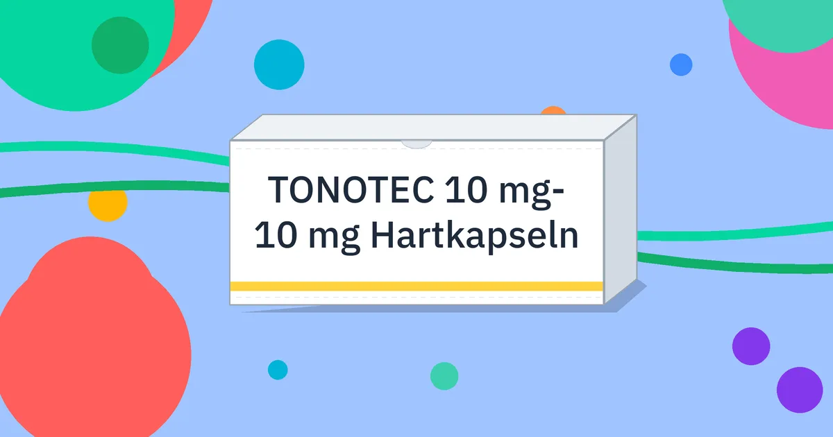 Symbolbild: Packung mit der Aufschrift TONOTEC 10 mg-10 mg Hartkapseln (PZN 08737970) – Verfügbarkeit und Bezug in Apotheken in Frankfurt am Main