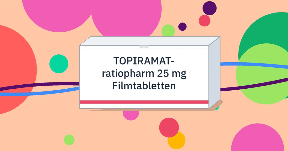 Symbolbild: Packung mit der Aufschrift TOPIRAMAT-ratiopharm 25 mg Filmtabletten (PZN 09001484) – Verfügbarkeit und Bezug in Apotheken in Frankfurt am Main