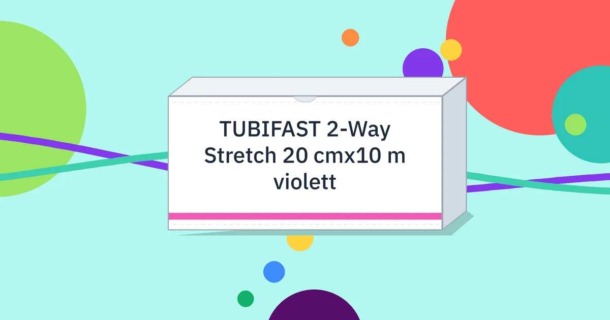 Symbolbild: Packung mit der Aufschrift TUBIFAST 2-Way Stretch 20 cmx10 m violett (PZN 14333975) – Verfügbarkeit und Bezug in Apotheken in Frankfurt am Main