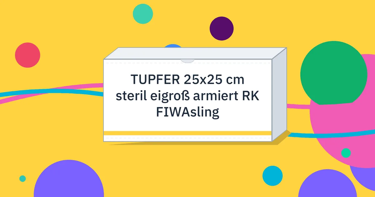 Symbolbild: Packung mit der Aufschrift TUPFER 25x25 cm steril eigroß armiert RK FIWAsling (PZN 11860562) – Verfügbarkeit und Bezug in Apotheken in Frankfurt am Main
