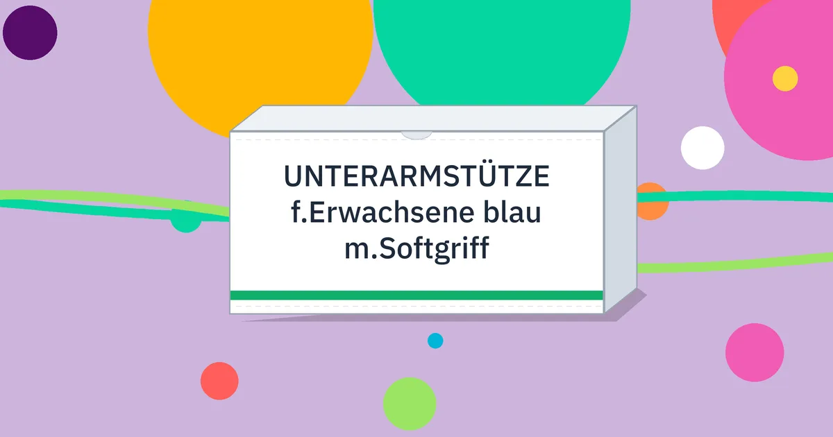 Symbolbild: Packung mit der Aufschrift UNTERARMSTÜTZE f.Erwachsene blau m.Softgriff (PZN 09303133) – Verfügbarkeit und Bezug in Apotheken in Frankfurt am Main