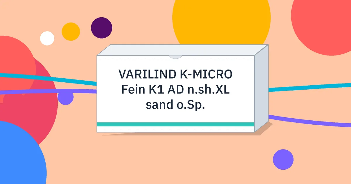 Symbolbild: Packung mit der Aufschrift VARILIND K-MICRO Fein K1 AD n.sh.XL sand o.Sp. (PZN 20557182) – Verfügbarkeit und Bezug in Apotheken in Frankfurt am Main
