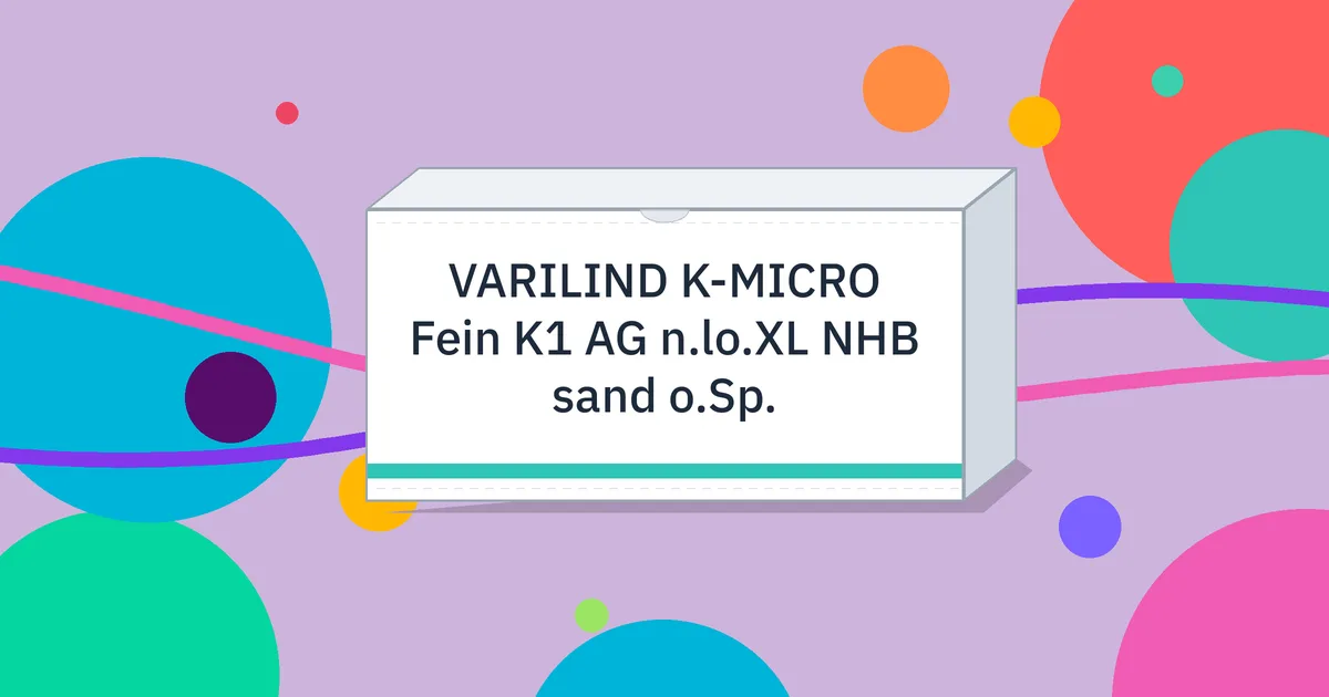 Symbolbild: Packung mit der Aufschrift VARILIND K-MICRO Fein K1 AG n.lo.XL NHB sand o.Sp. (PZN 20554634) – Verfügbarkeit und Bezug in Apotheken in Frankfurt am Main