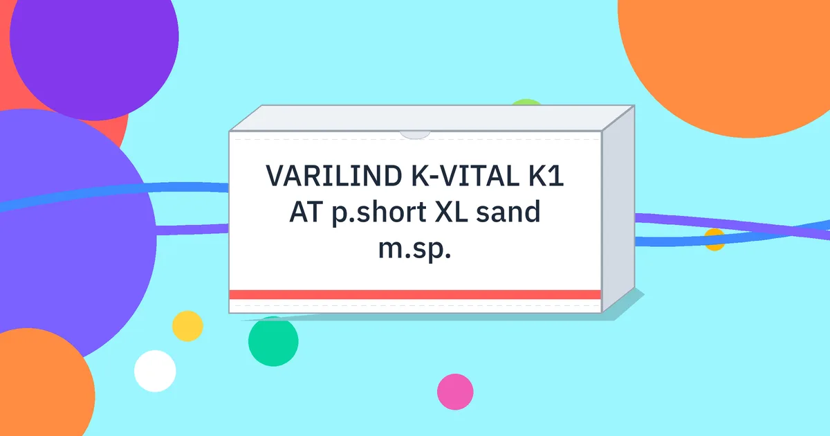Symbolbild: Packung mit der Aufschrift VARILIND K-VITAL K1 AT p.short XL sand m.sp. (PZN 20559778) – Verfügbarkeit und Bezug in Apotheken in Frankfurt am Main