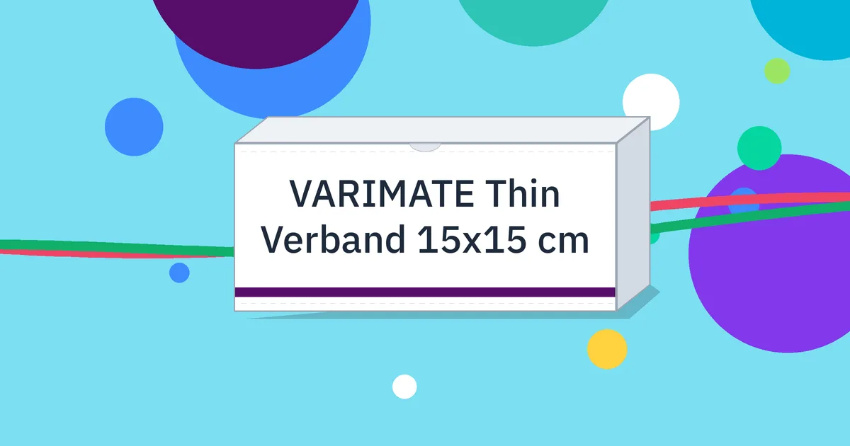 Symbolbild: Packung mit der Aufschrift VARIMATE Thin Verband 15x15 cm (PZN 02788601) – Verfügbarkeit und Bezug in Apotheken in Frankfurt am Main