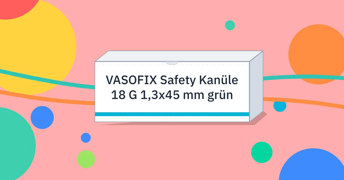Symbolbild: Packung mit der Aufschrift VASOFIX Safety Kanüle 18 G 1,3x45 mm grün (PZN 00198605) – Verfügbarkeit und Bezug in Apotheken in Frankfurt am Main