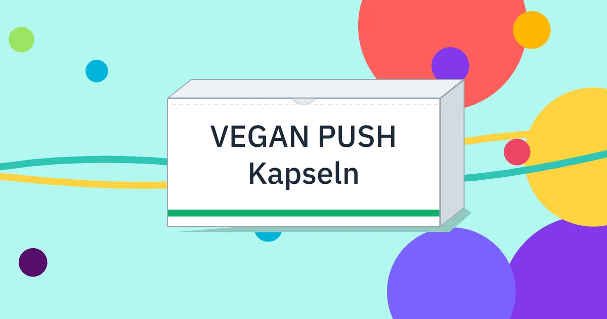 Symbolbild: Packung mit der Aufschrift VEGAN PUSH Kapseln (PZN 19357673) – Verfügbarkeit und Bezug in Apotheken in Frankfurt am Main