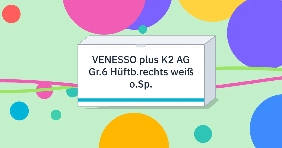 Symbolbild: Packung mit der Aufschrift VENESSO plus K2 AG Gr.6 Hüftb.rechts weiß o.Sp. (PZN 03302842) – Verfügbarkeit und Bezug in Apotheken in Frankfurt am Main