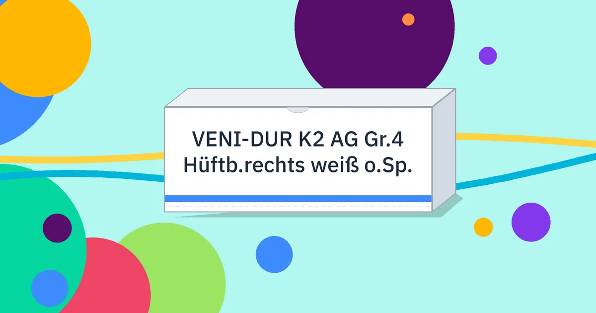 Symbolbild: Packung mit der Aufschrift VENI-DUR K2 AG Gr.4 Hüftb.rechts weiß o.Sp. (PZN 03254675) – Verfügbarkeit und Bezug in Apotheken in Frankfurt am Main