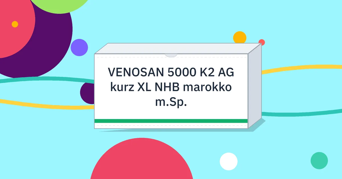 Symbolbild: Packung mit der Aufschrift VENOSAN 5000 K2 AG kurz XL NHB marokko m.Sp. (PZN 14432298) – Verfügbarkeit und Bezug in Apotheken in Frankfurt am Main