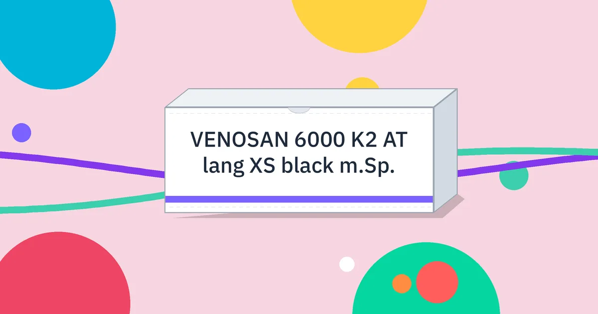 Symbolbild: Packung mit der Aufschrift VENOSAN 6000 K2 AT lang XS black m.Sp. (PZN 17173242) – Verfügbarkeit und Bezug in Apotheken in Frankfurt am Main