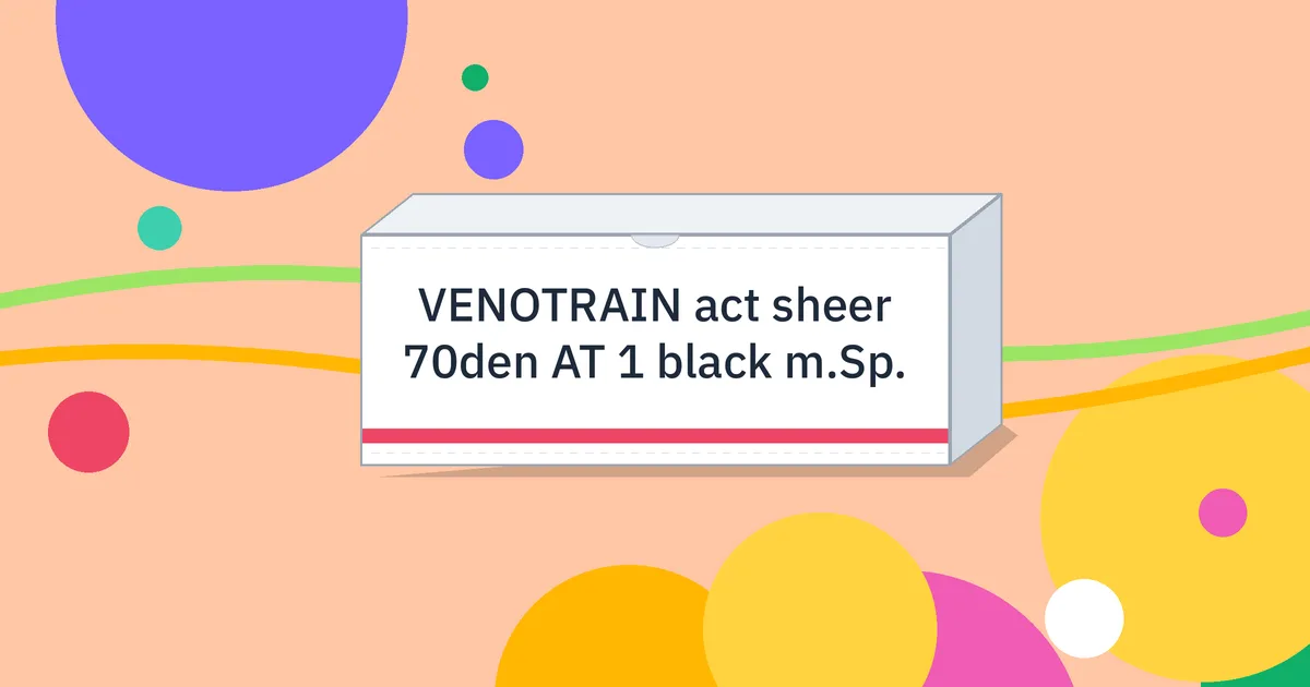 Symbolbild: Packung mit der Aufschrift VENOTRAIN act sheer 70den AT 1 black m.Sp. (PZN 16206838) – Verfügbarkeit und Bezug in Apotheken in Frankfurt am Main